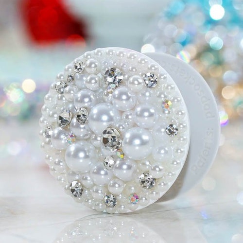 White Pearls & Genuine Crystals Popsockets Bling Popgrip - Etsy