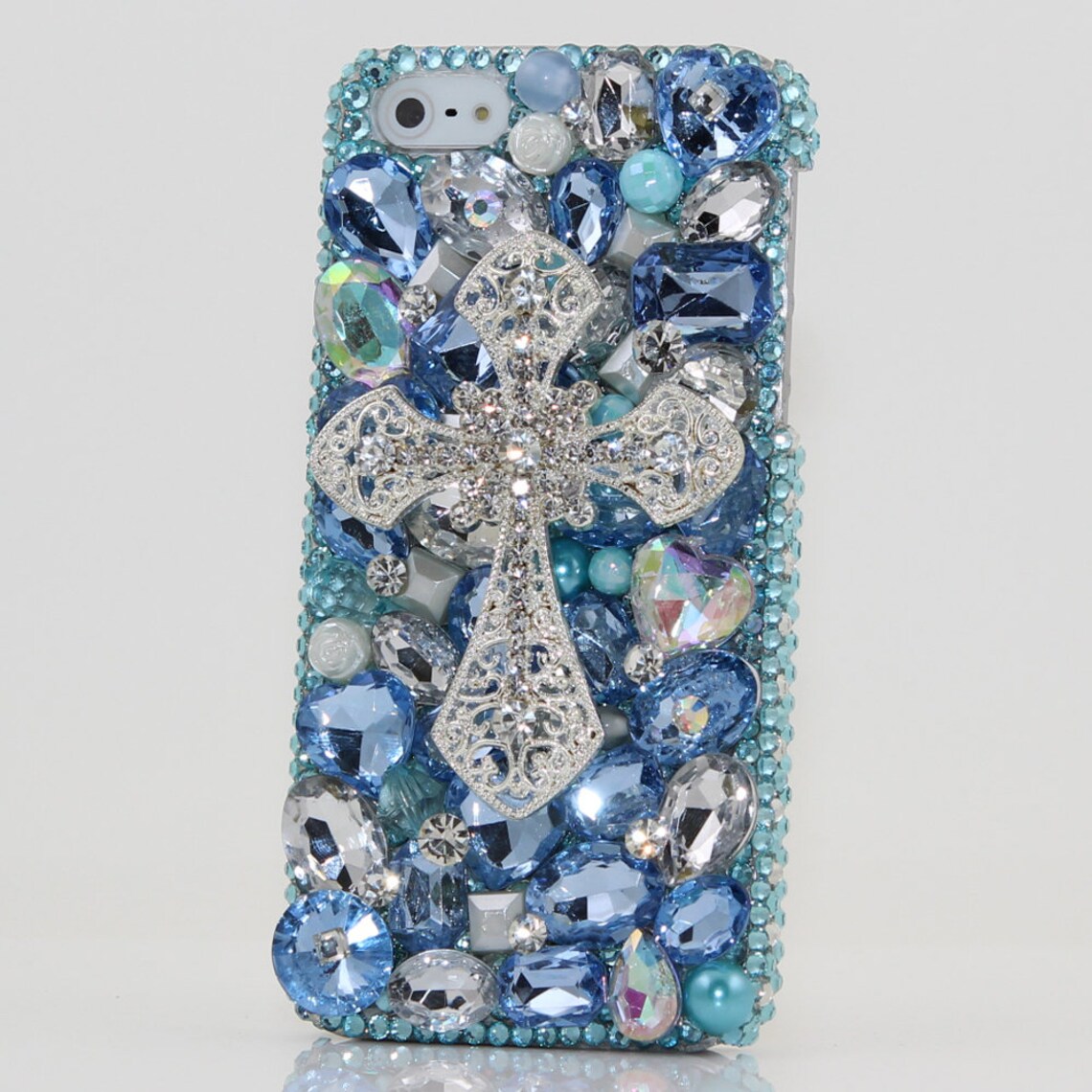Genuine Crystals Blue Diamond Cross Case for iPhone 17 16 Pro Max 15 ...