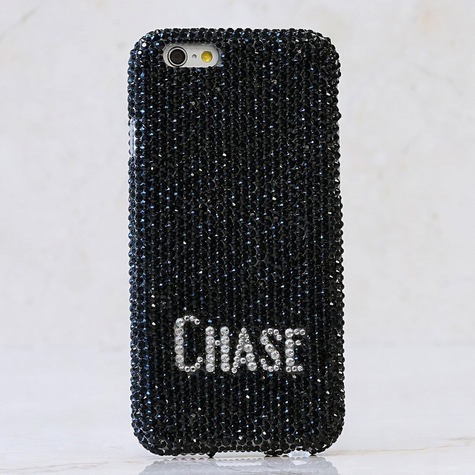 Personalized Name Initials Genuine Jet Black Crystals Case for iPhone ...