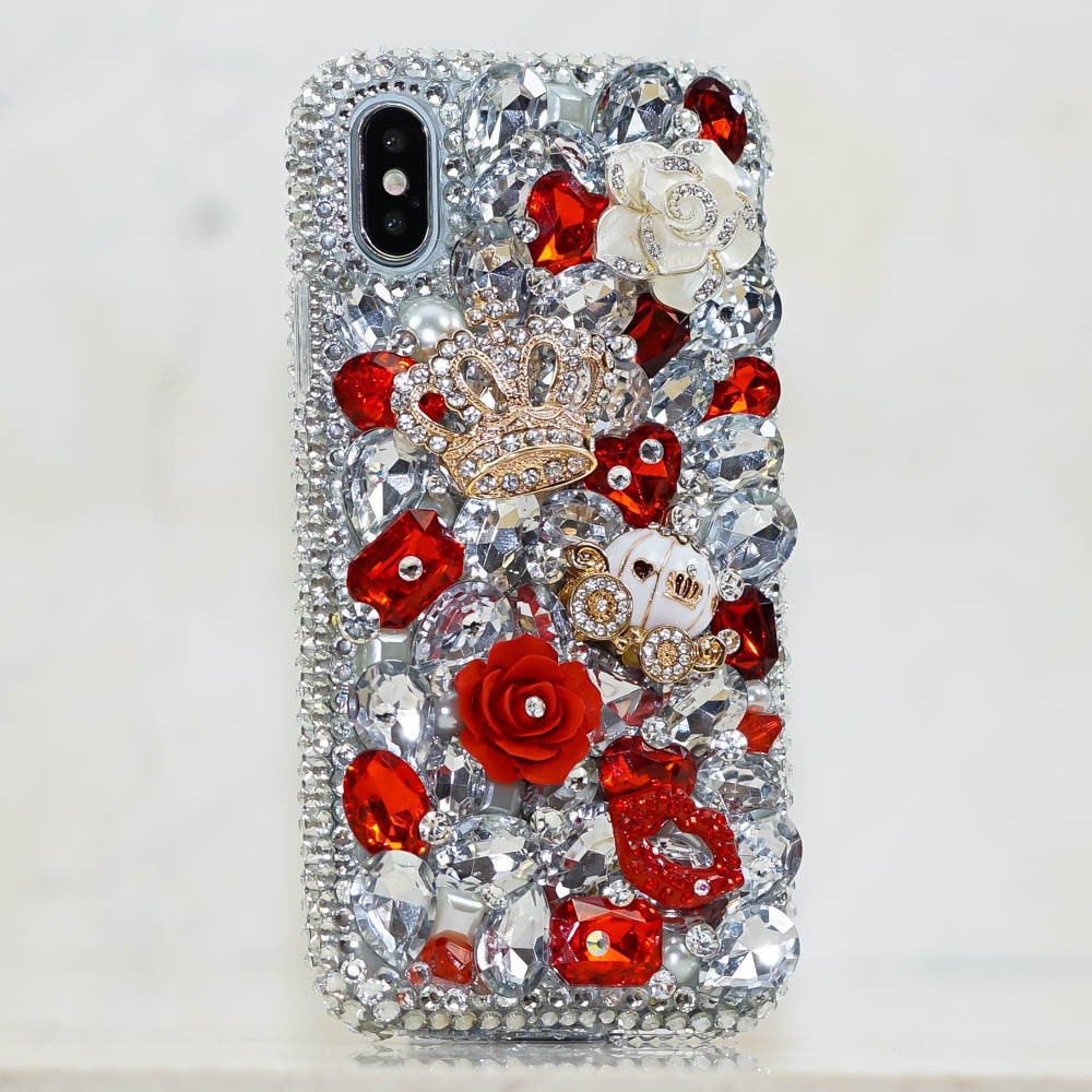 Royal Ruby Red Stones Gold Crown Carriage Genuine Crystals Diamond Case ...