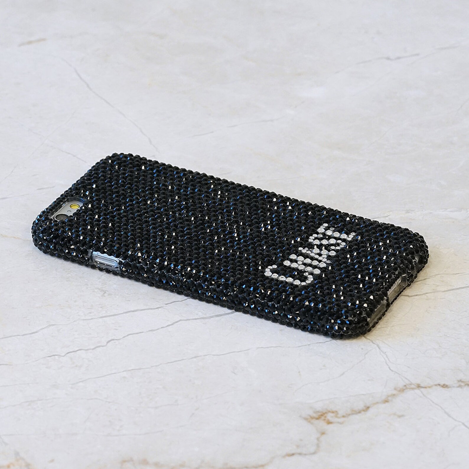 Personalized Name Initials Genuine Jet Black Crystals Case for iPhone ...