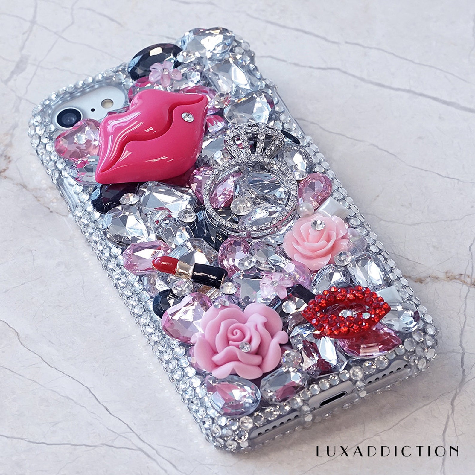 Pink Lips Diamond Ring Pink Roses Lipsticks Genuine Clear | Etsy