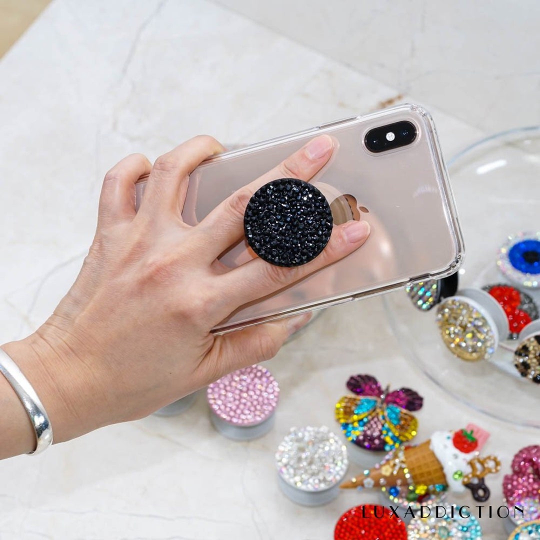 Genuine Jet Black Crystals Popsockets Bling Popgrip Rhinestones Phone ...