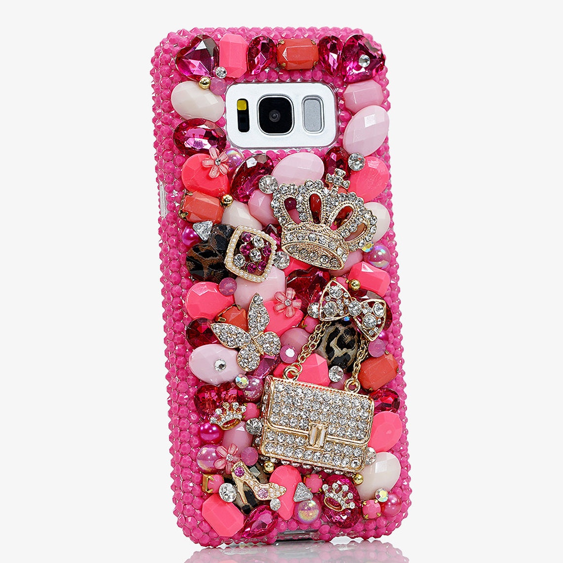 Pink Princess Diamond Gold Crown Purse Bow Genuine Crystals Diamond ...