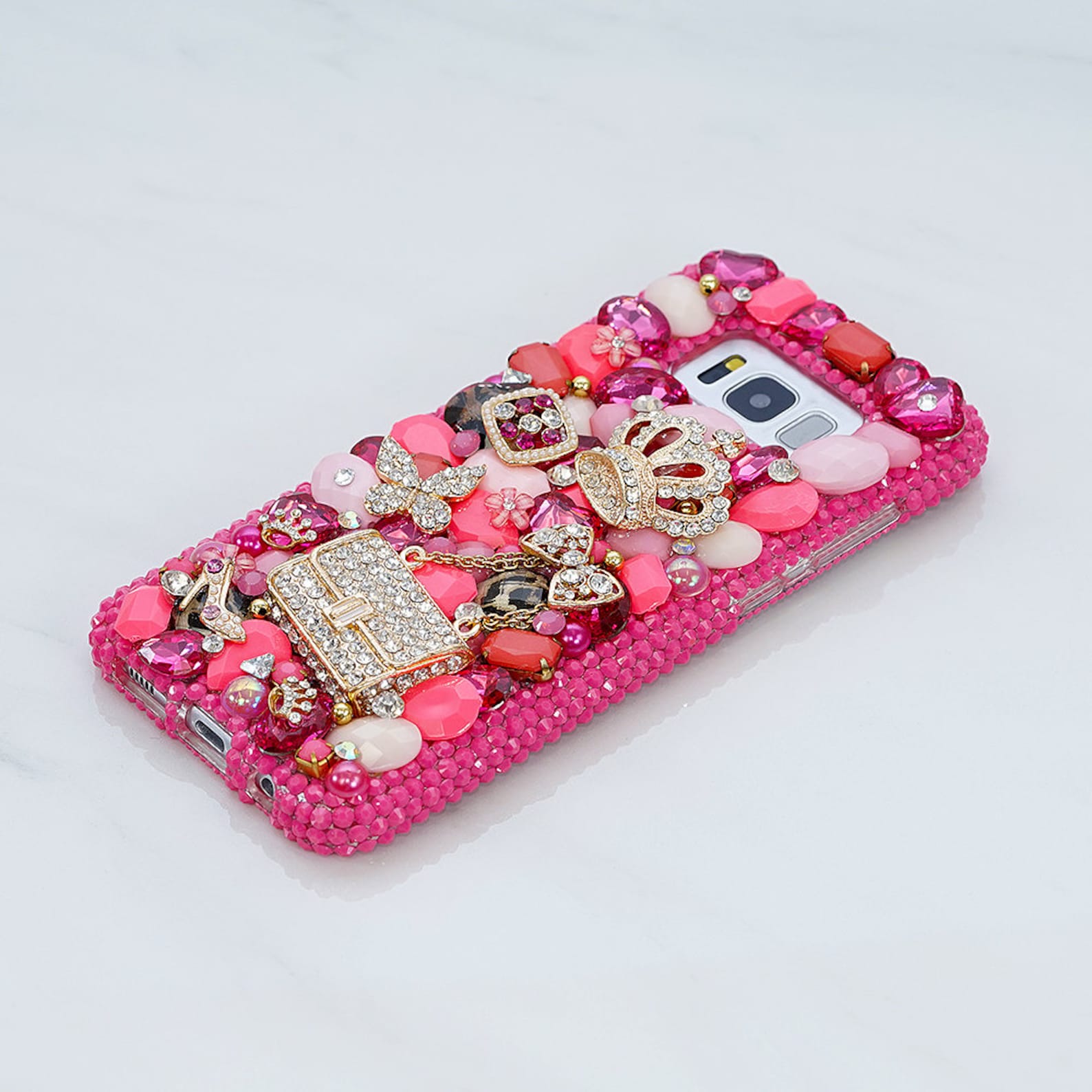 Pink Princess Diamond Gold Crown Purse Bow Genuine Crystals Diamond ...
