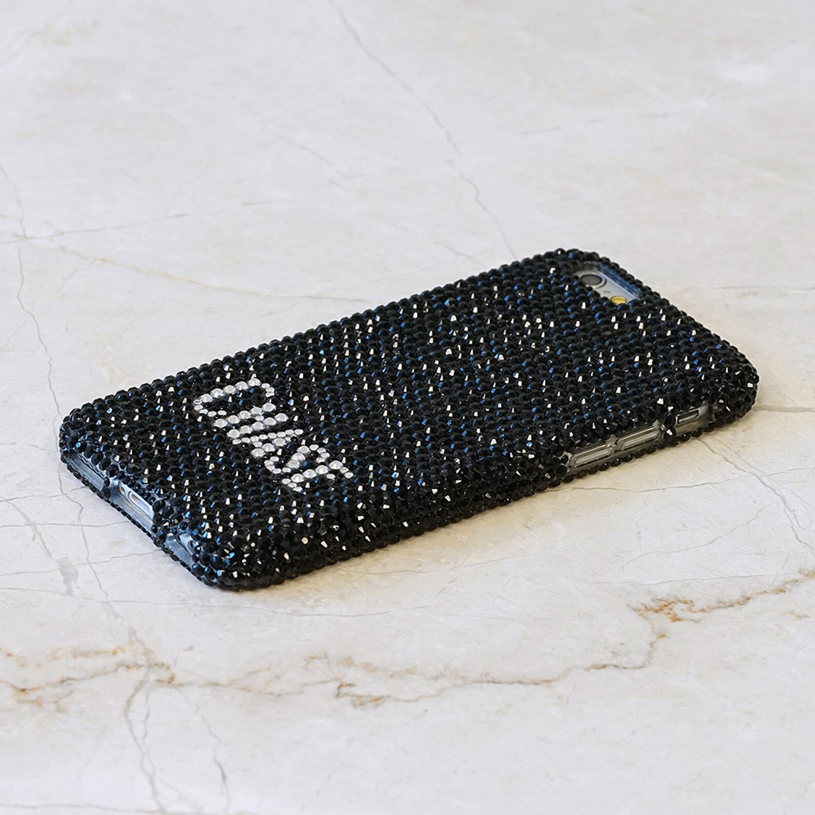 Personalized Name Initials Genuine Jet Black Crystals Case for iPhone ...