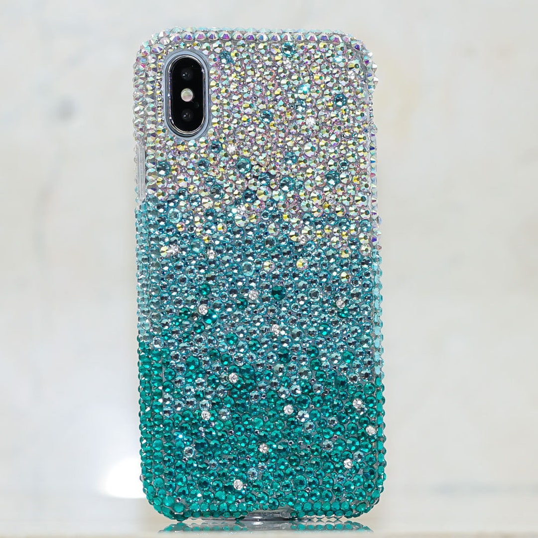 Bling Genuine AB Crystals Faded Turquoise Case for iPhone 17 16 15 Pro ...