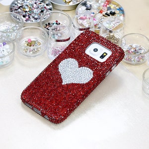 Bling Heart Genuine Red Crystals Case for iPhone 17 16 15 Max Galaxy ...
