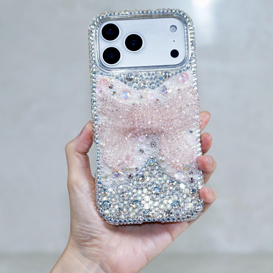 Pink Bow Bling Genuine Crystals Case for iPhone 17 16 Plus 15 Pro Max ...