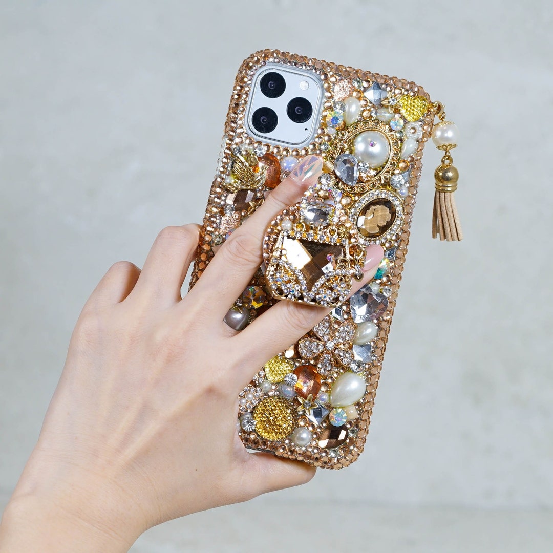 Golden Glory Tassel With Phone Grip Bling Genuine Crystals Case for ...