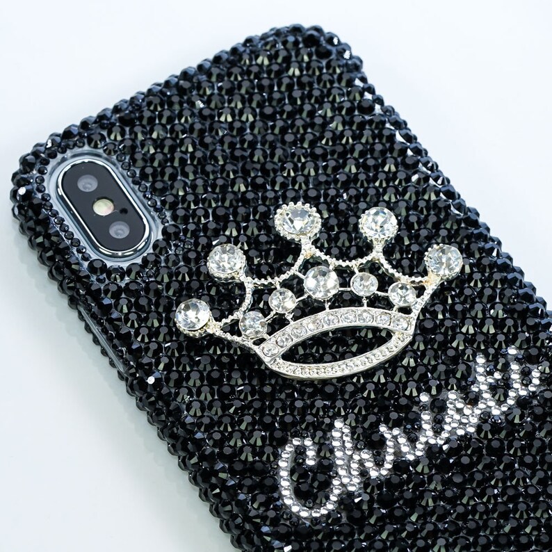 Diamond Crown Personalized Name Initials Genuine Jet Black Crystals ...