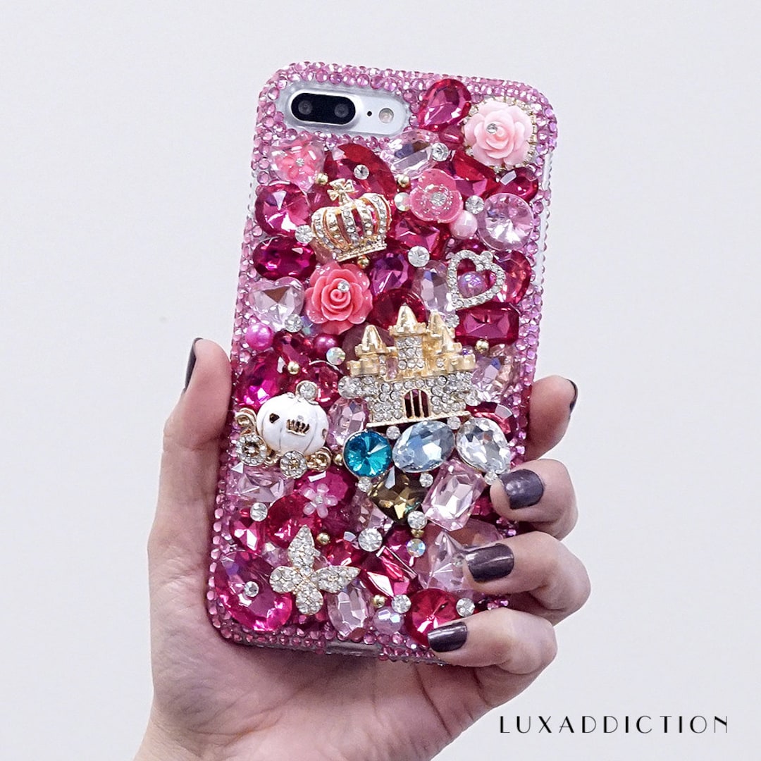 Hot Pink Gold Crown Castle Carriage Crystals Diamond Bling Case for ...