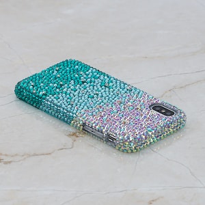 Bling Genuine AB Crystals Faded Turquoise Case for iPhone 17 16 15 Pro ...