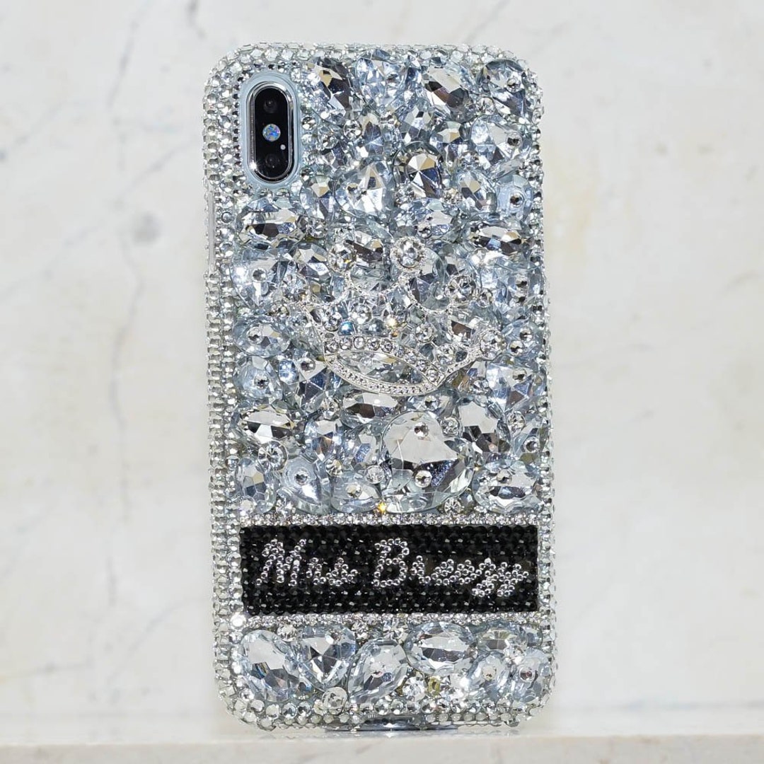 Silver Diamond Crown Personalized Name Initials Genuine Crystals Bling ...
