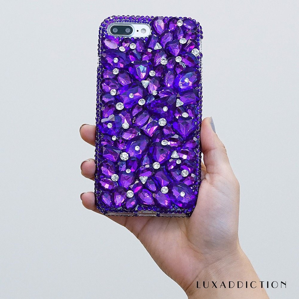 Purple Stones Genuine Crystals Diamond Bling Easy Grip Protective Case ...
