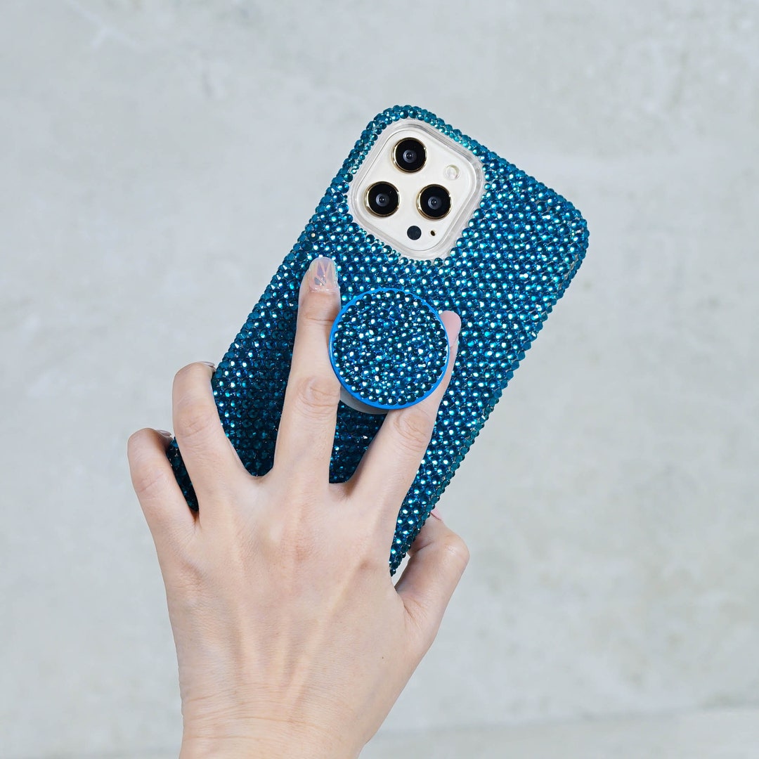 Popsocket Grip Bling Genuine Capri Blue Crystals Case for iPhone 15 ...