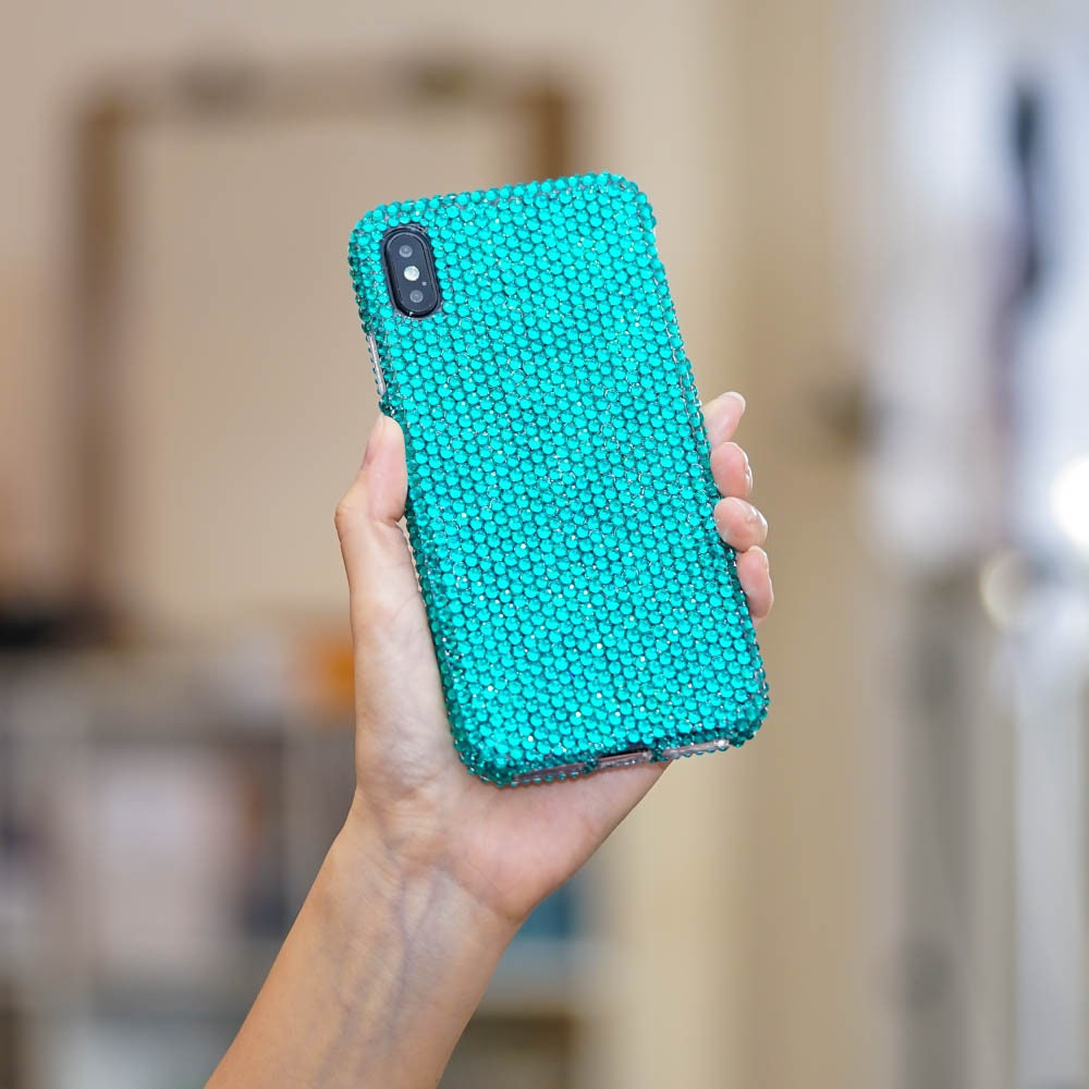 Bling Genuine Turquoise Crystals Case for iPhone 17 16 15 Pro Max ...
