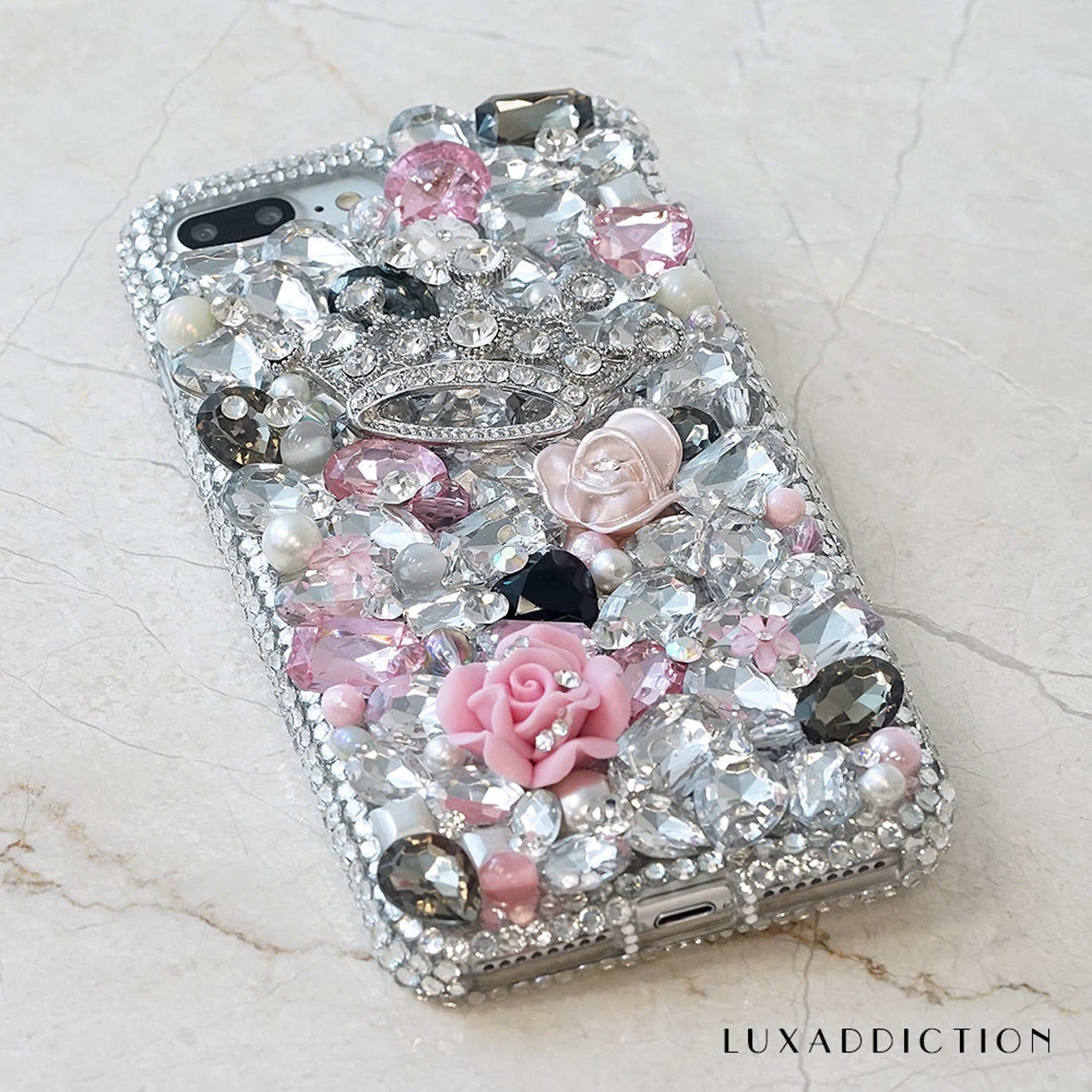 Tiaras Trinkets Silver Diamond Pink Roses Genuine Clear - Etsy