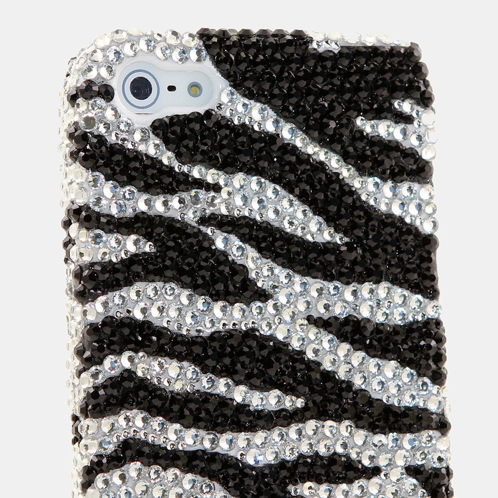 Bling Zebra Design Genuine Jet Black and Clear Crystals Case for iPhone ...