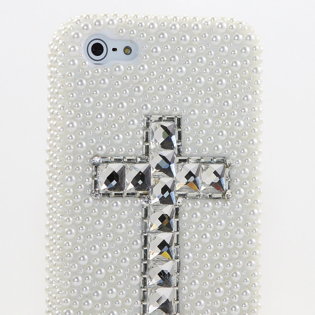 Bling White Pearls Cross Design Genuine Crystals Case for - Etsy
