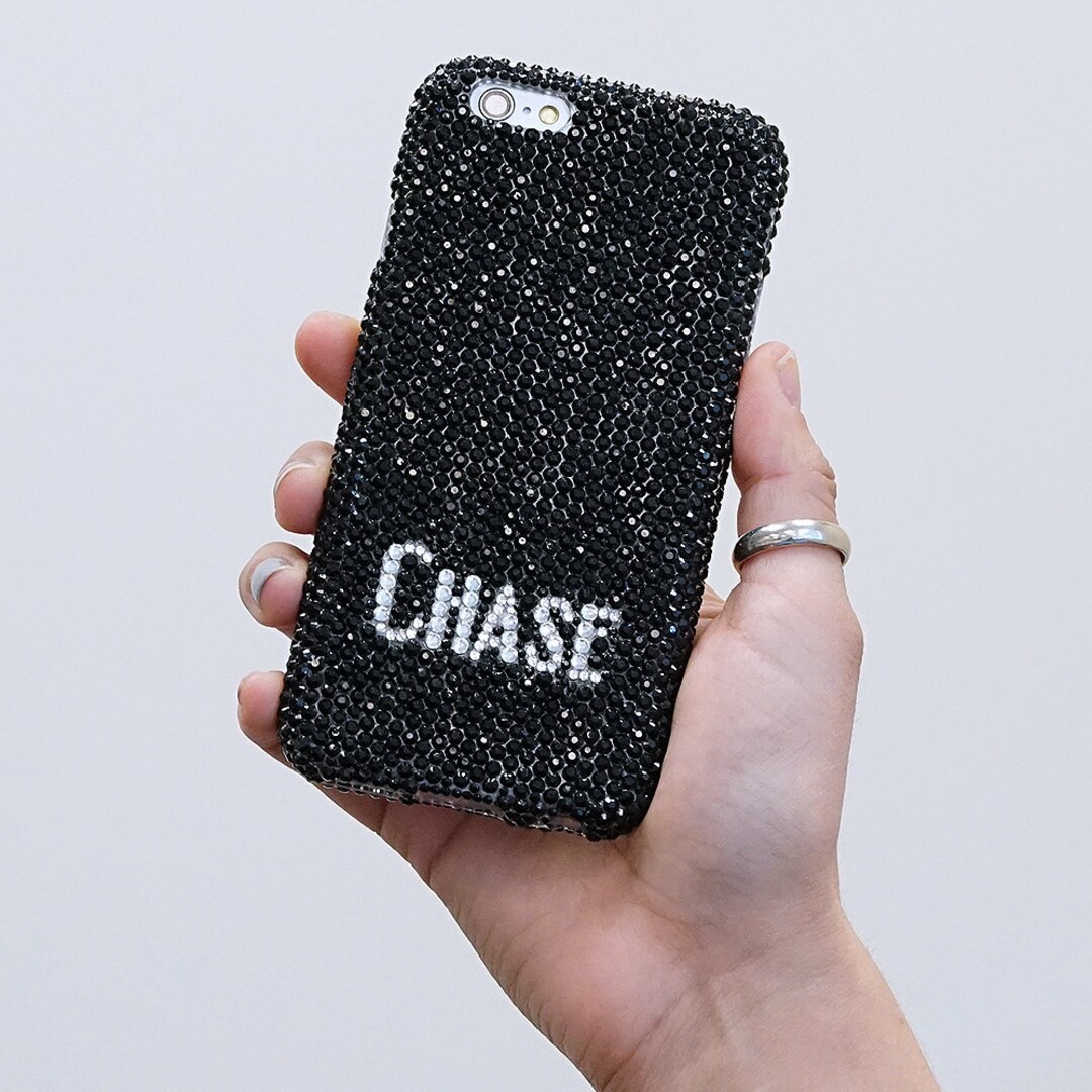 Personalized Name Initials Genuine Jet Black Crystals Case for iPhone ...