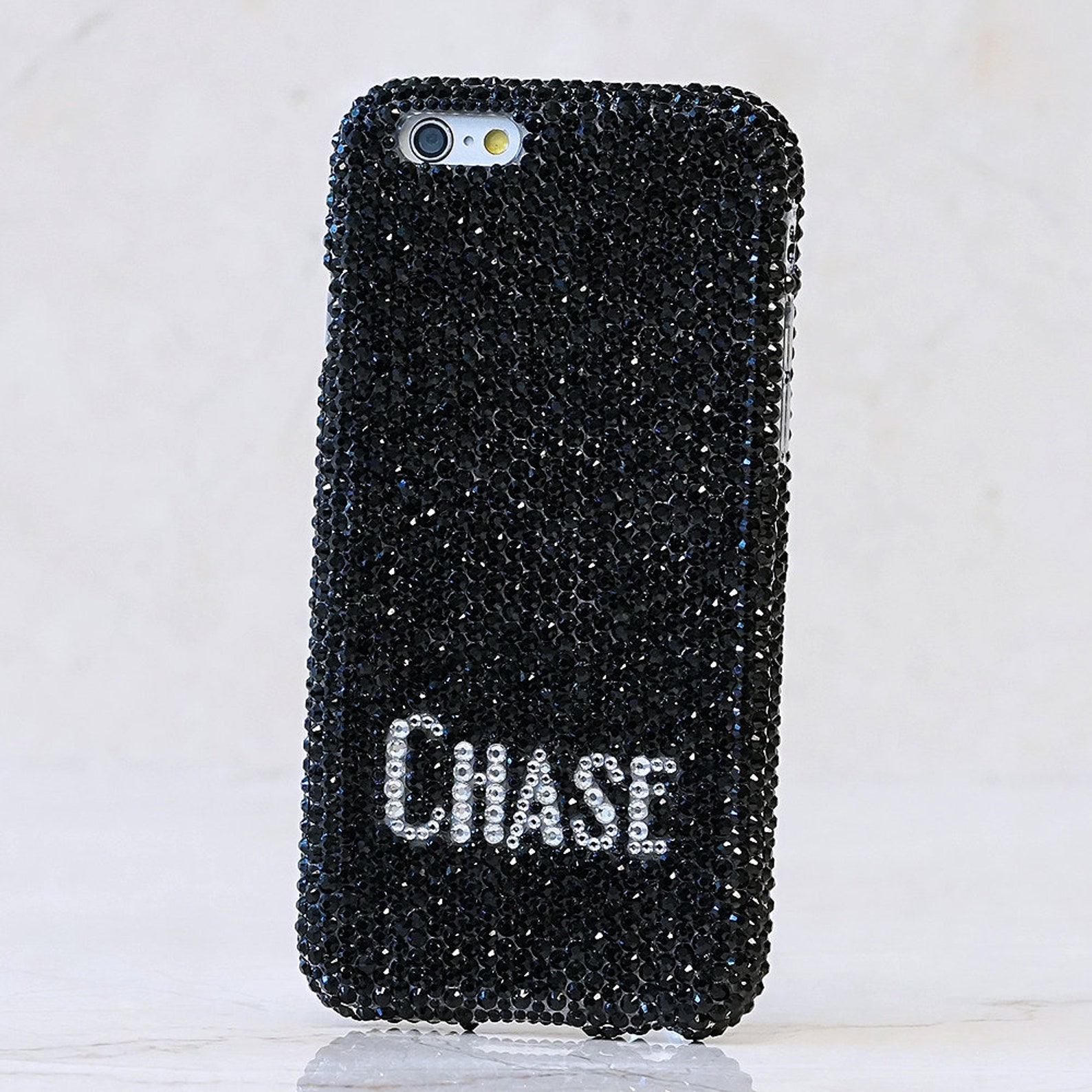 Personalized Name Initials Genuine Jet Black Crystals Case for iPhone ...