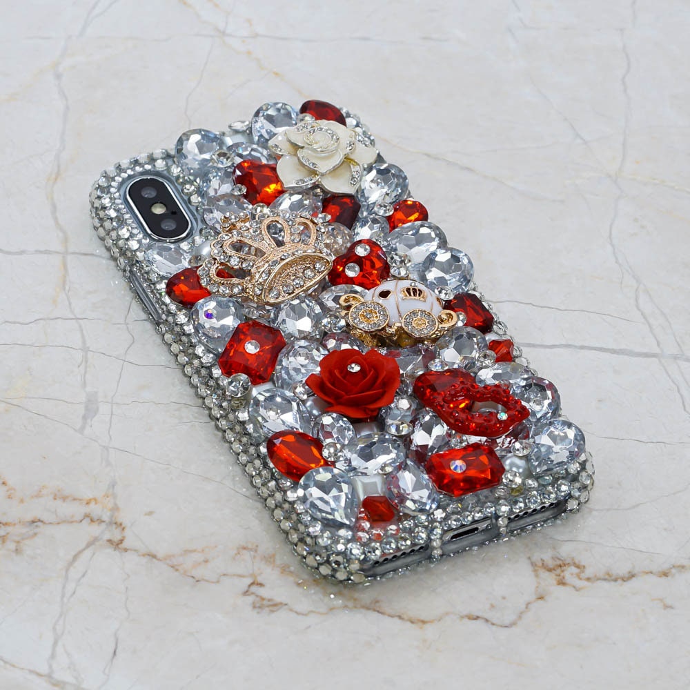 Royal Ruby Red Stones Gold Crown Carriage Genuine Crystals Diamond Case ...