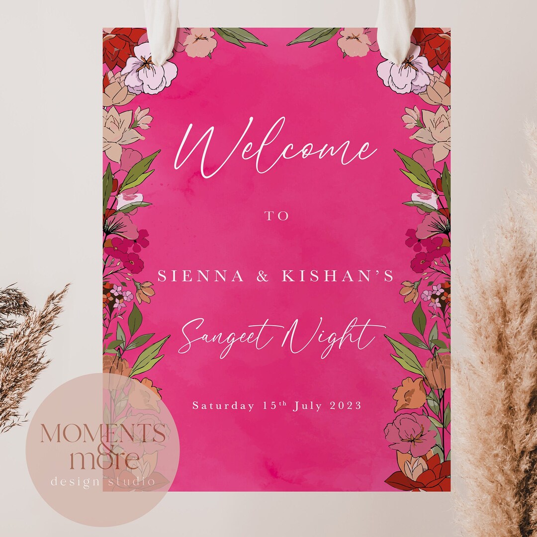 Modern, Vibrant, Pink Floral Wedding Welcome Sign, Pink Wedding Board ...