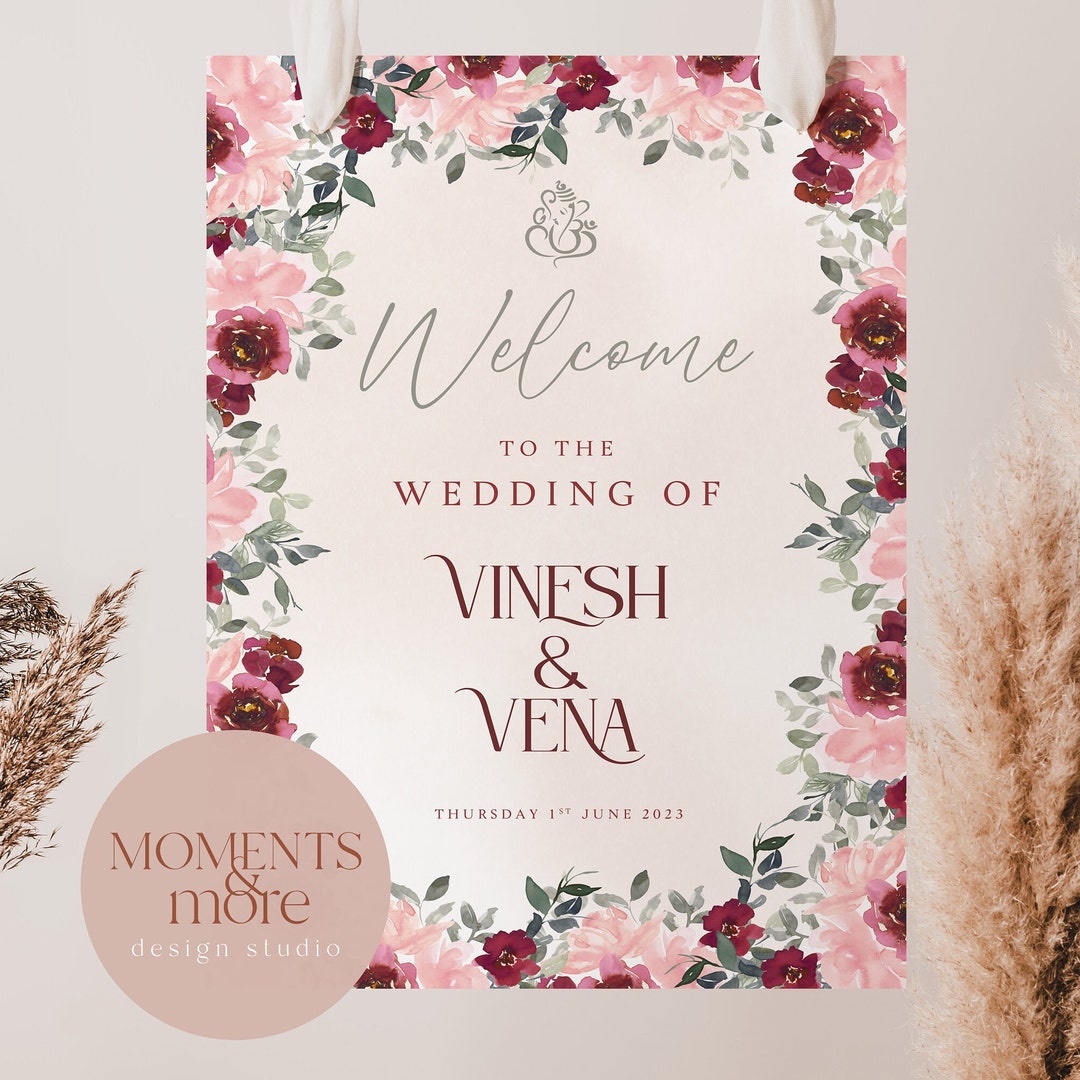 Modern Pink Floral Wedding Welcome Sign, Pink Floral Wedding Board ...