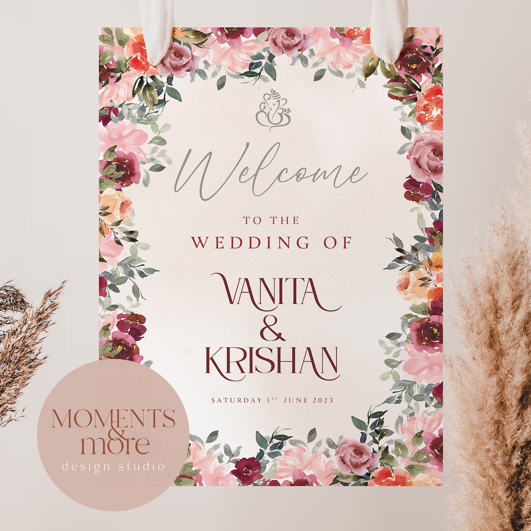 Modern Floral Wedding Welcome Sign, Colourful Floral Wedding Board ...