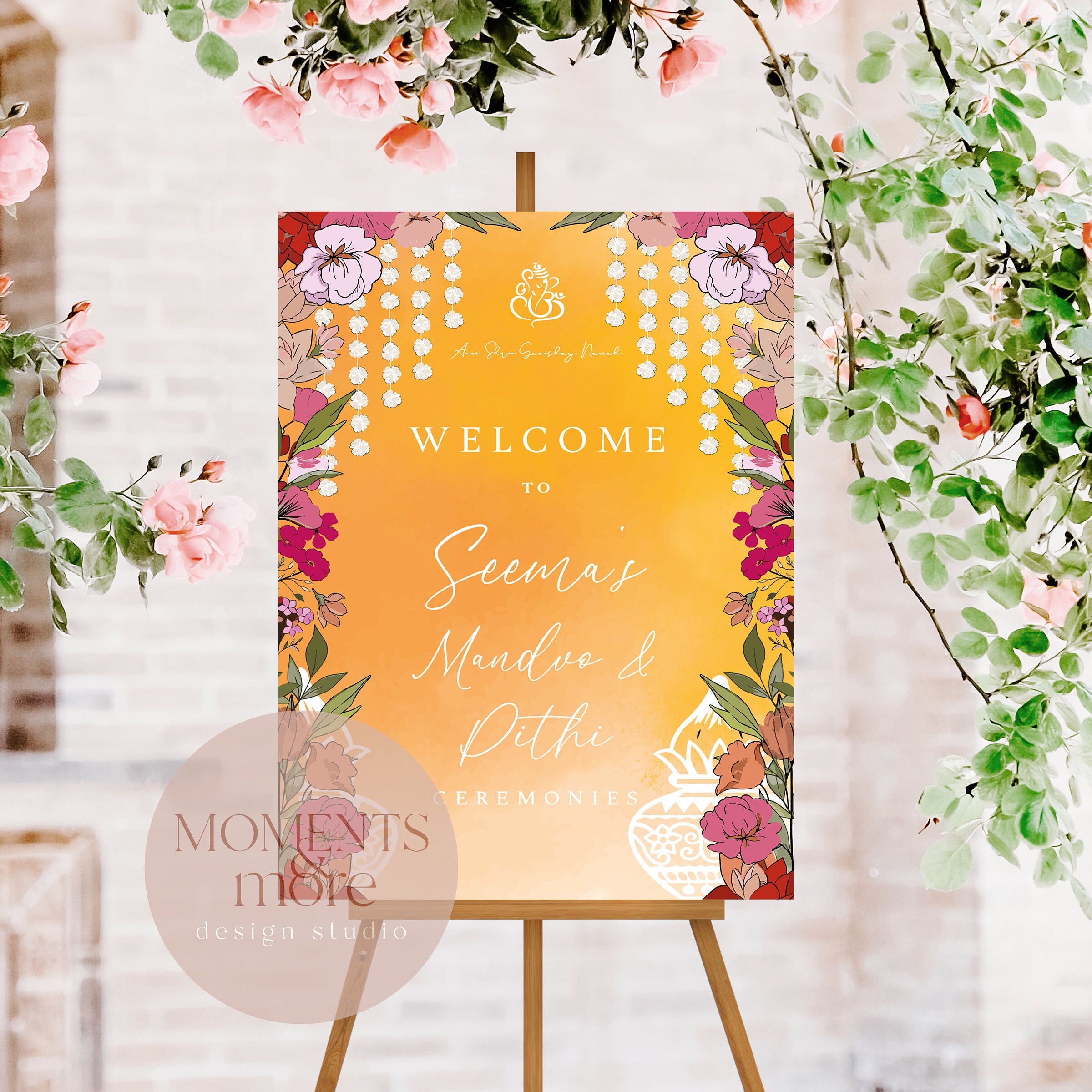 Modern Yellow Floral Welcome Sign Sangeet Welcome Board - Etsy