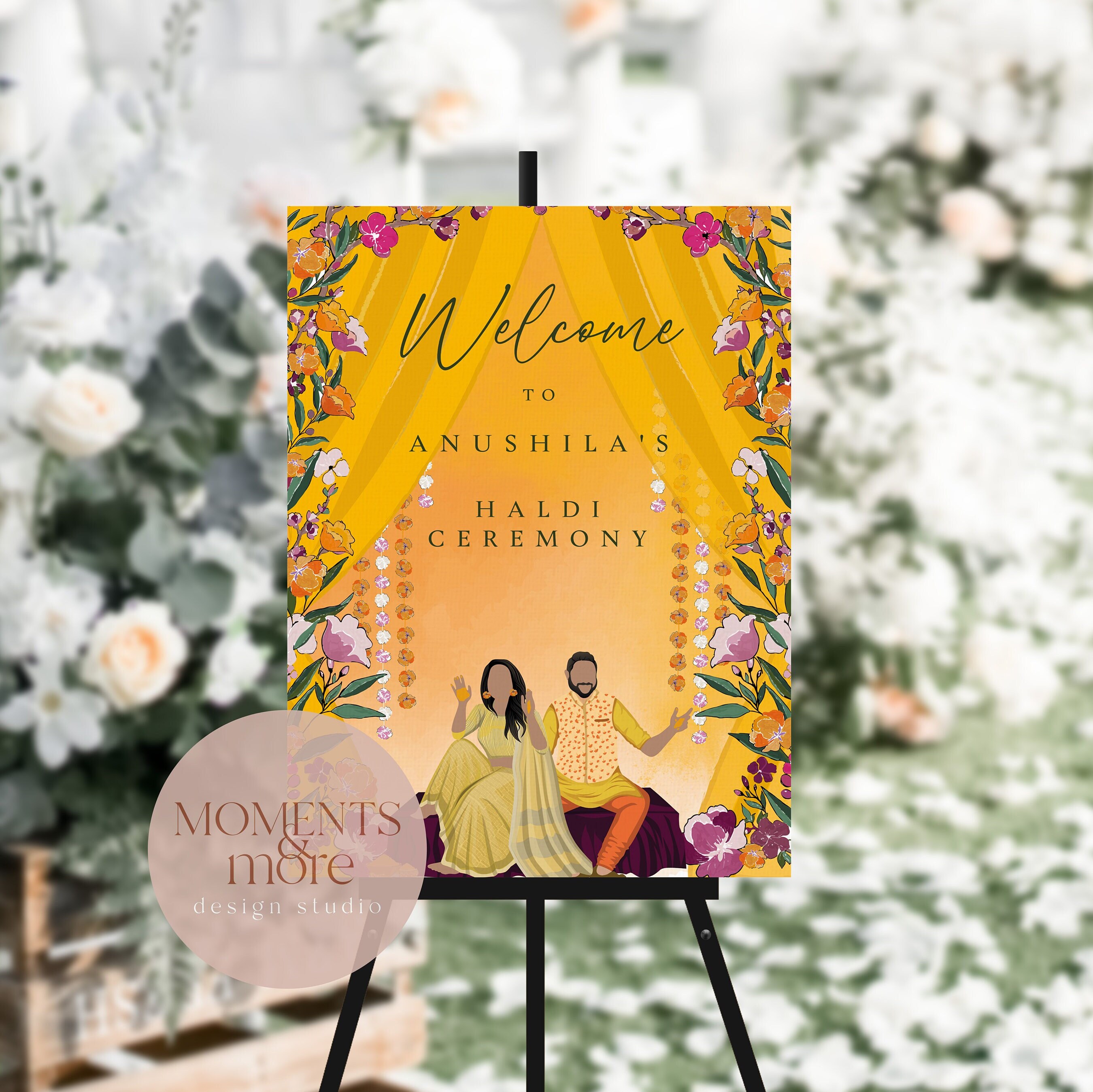 Modern Yellow Floral Couple Welcome Sign Sangeet Welcome - Etsy