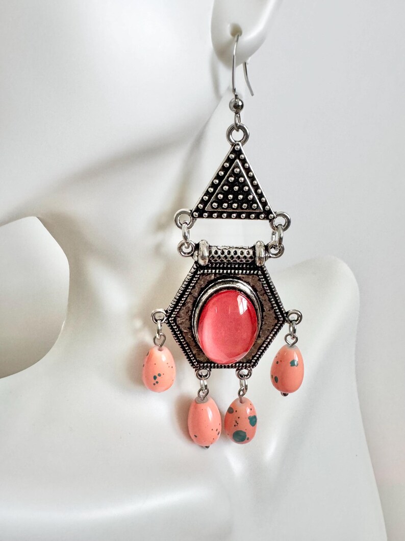 Peach Color Antique Silver Chandelier Earrings - Etsy
