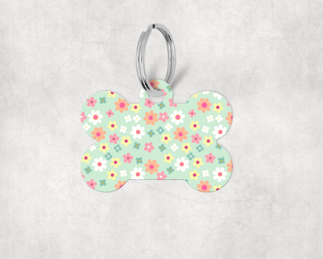 Personalized Dog Bone or Round ID Tag - Double Sided Option - Floral ...