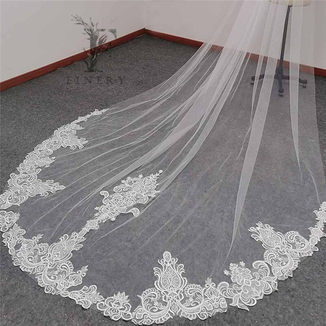 FAST SHIP Ivory, Chapel, 98" Wedding Veil, Sequin Lace Wedding Veil ...