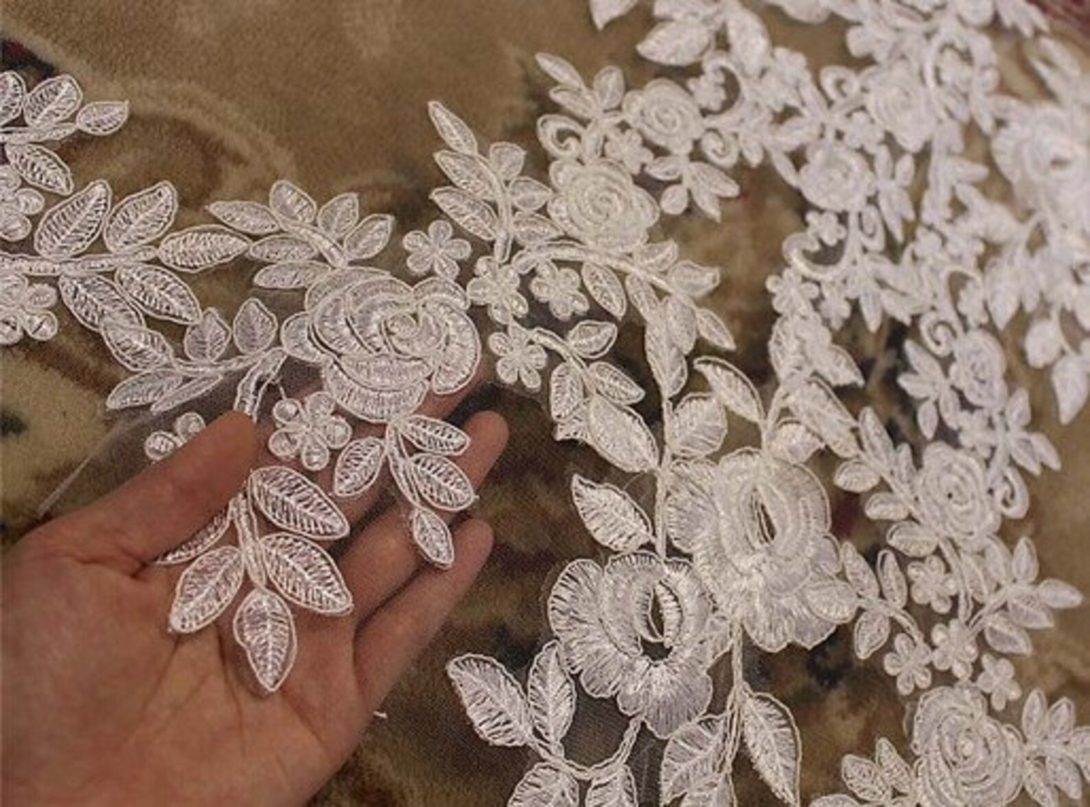 Royal, Extra Wide, Embroidered Rose Lace Wedding Veil, Cathedral Veil ...