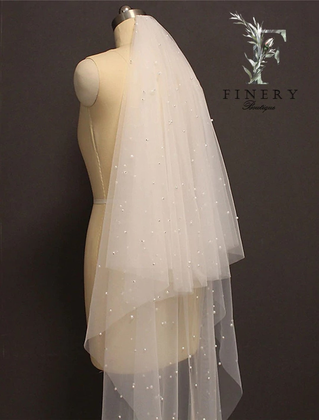 Two Tier, Elegant Scattered Pearl Wedding Veil, Scattered Pearl Bridal ...