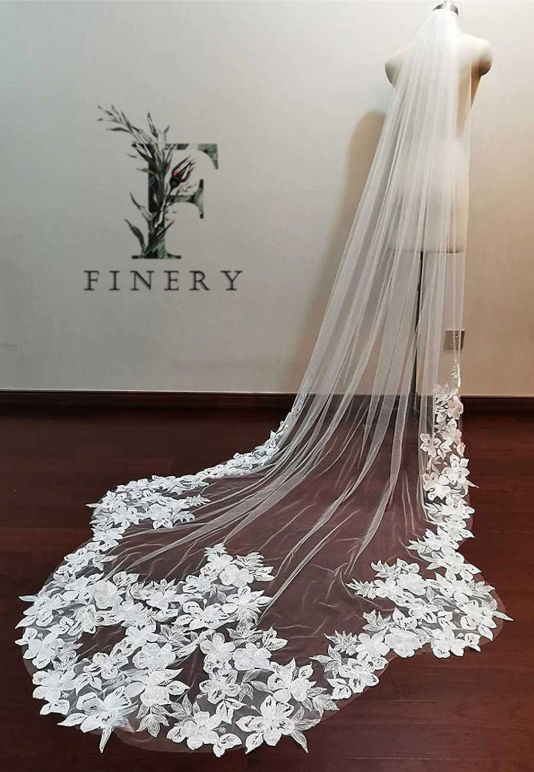 Stunning Floral Embroidered Cathedral Wedding Veil, Bridal Veil, Light ...