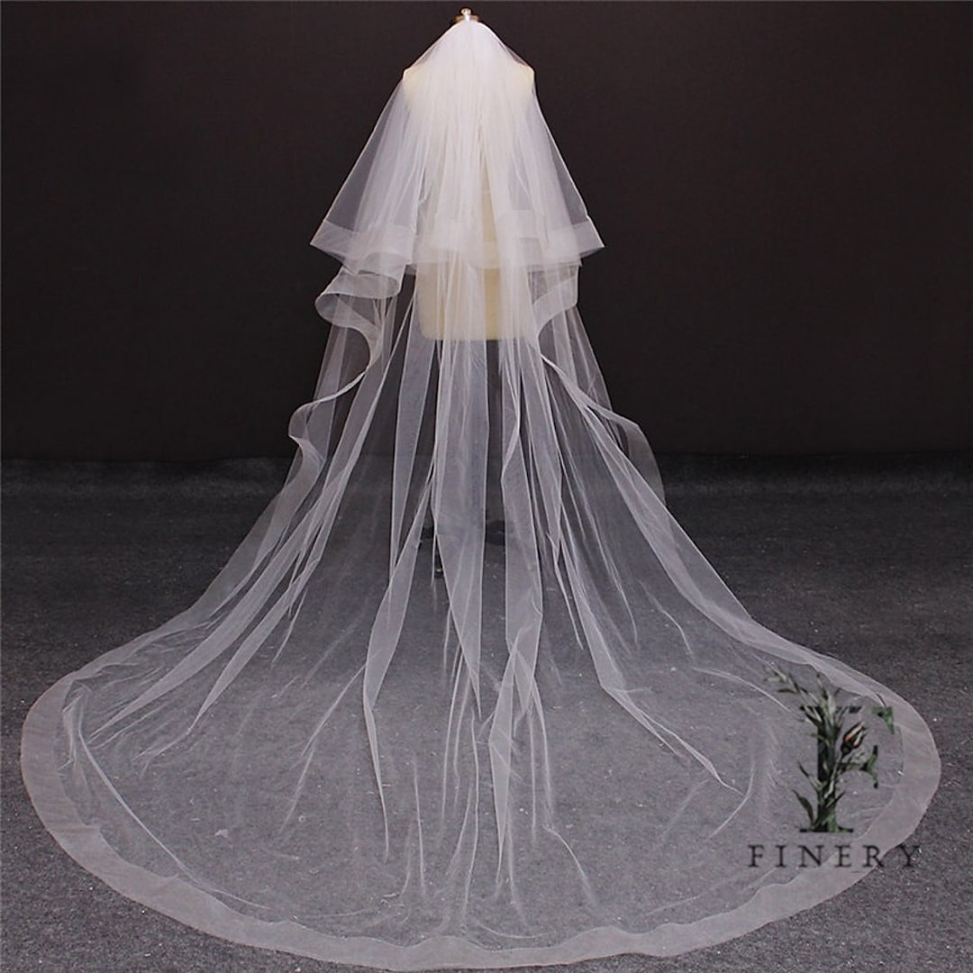 Extra Wide Wedding Veil With Blusher, Cathedral Wide Horsehair Wedding ...