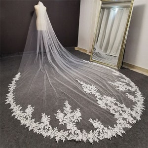 Royal, Extra Wide, Embroidered Rose Lace Wedding Veil, Cathedral Veil ...