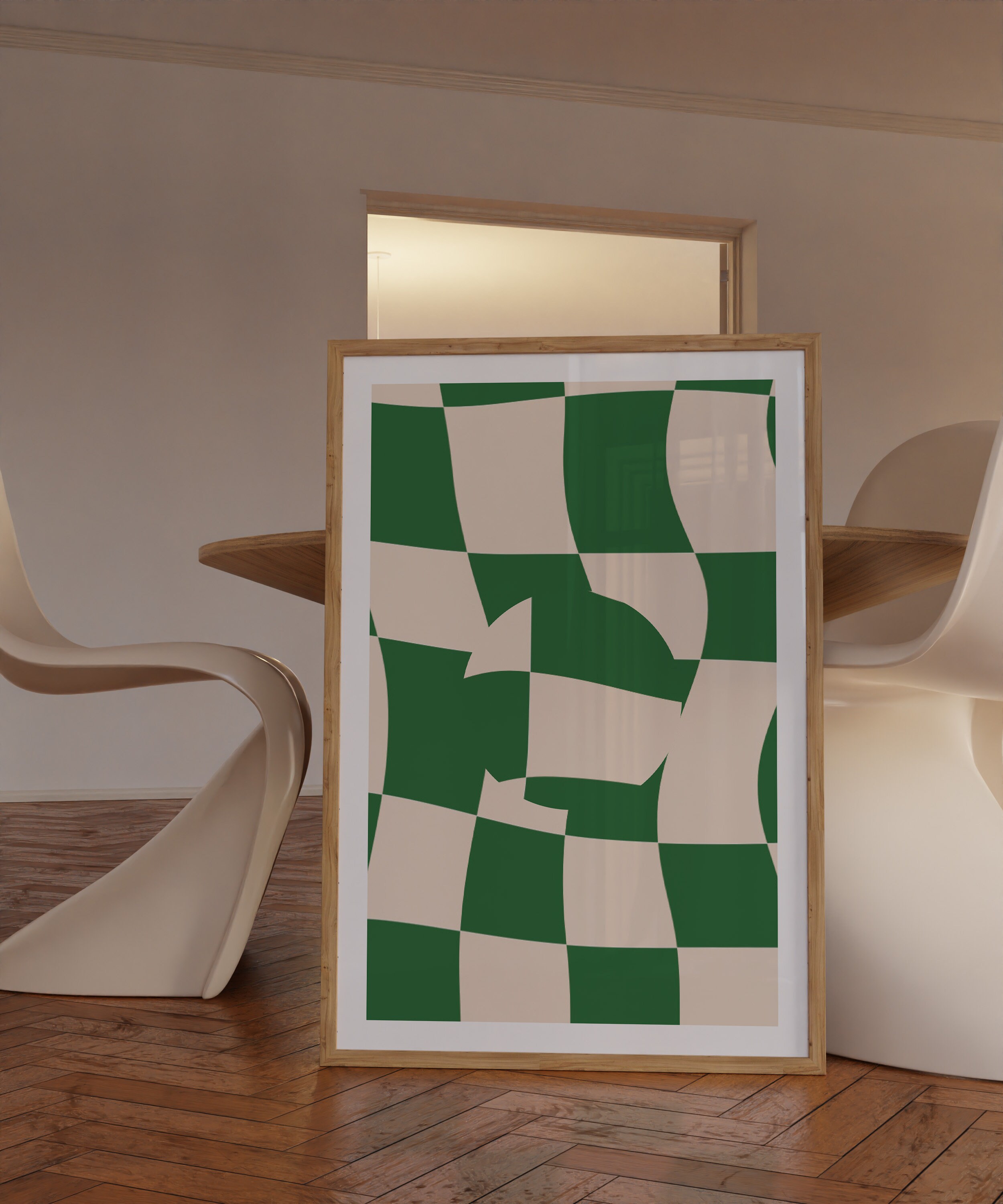 Green Checkered Print | Cute Retro Prints | 70's Aesthetic Wall Art ...