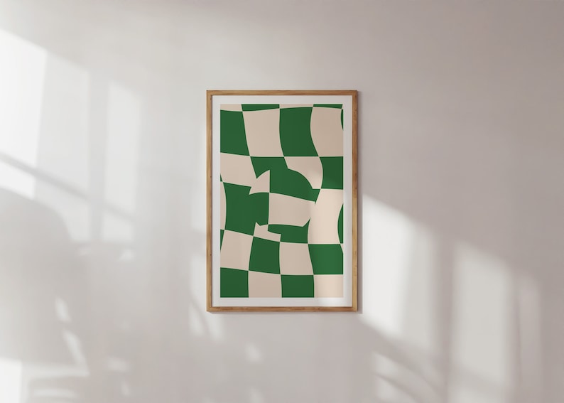 Green Checkered Print | Cute Retro Prints | 70's Aesthetic Wall Art ...