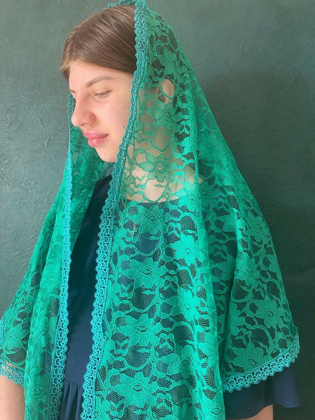 Green Lace Chapel Veil, Catholic Church Head Covering - Etsy