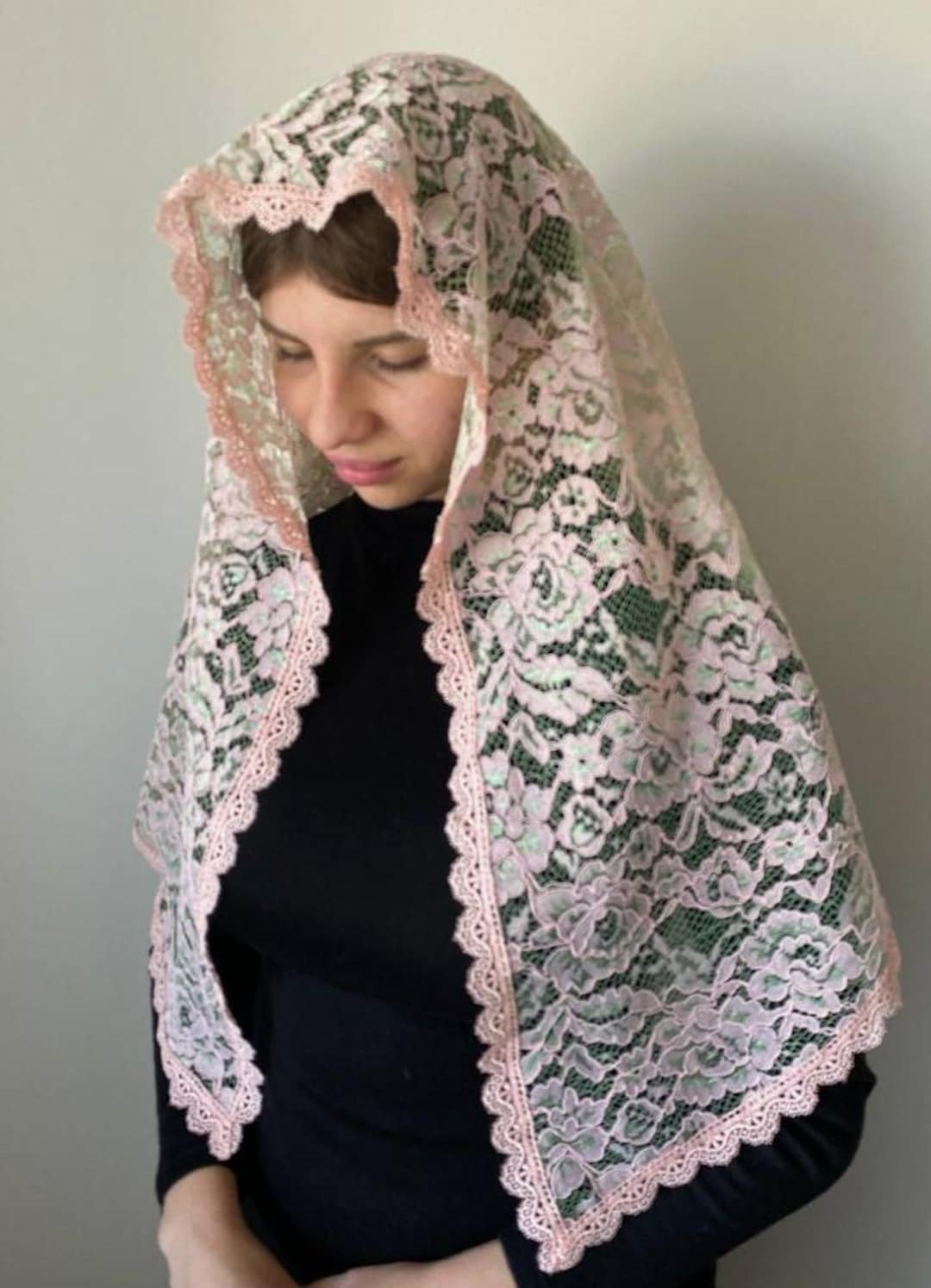 Embroidered Lace Chapel Veil - Yellow Pink Orthodox Mantilla - Etsy
