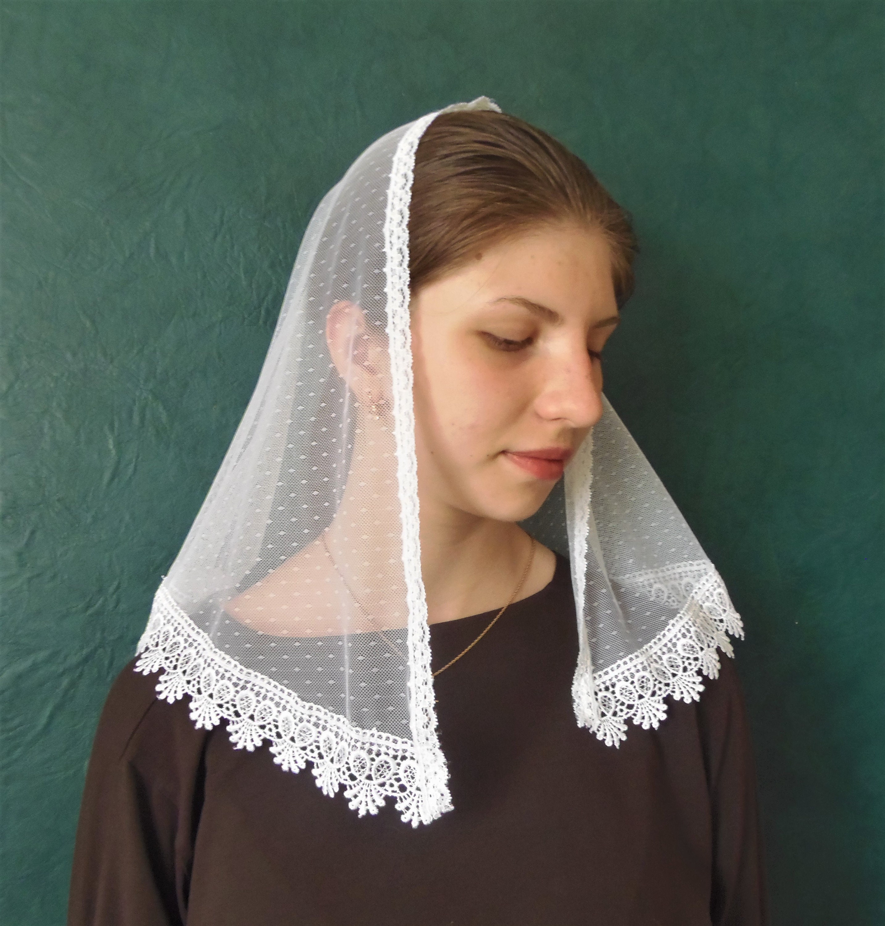 Small church wrap catholic veil chapel veil white head | Etsy