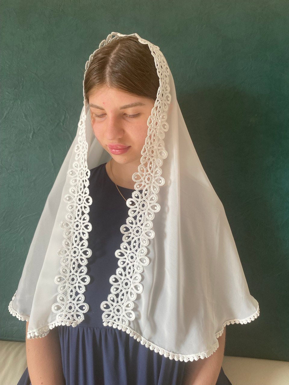 Chiffon Lace Chapel Veil, Catholic Head Covering - Etsy