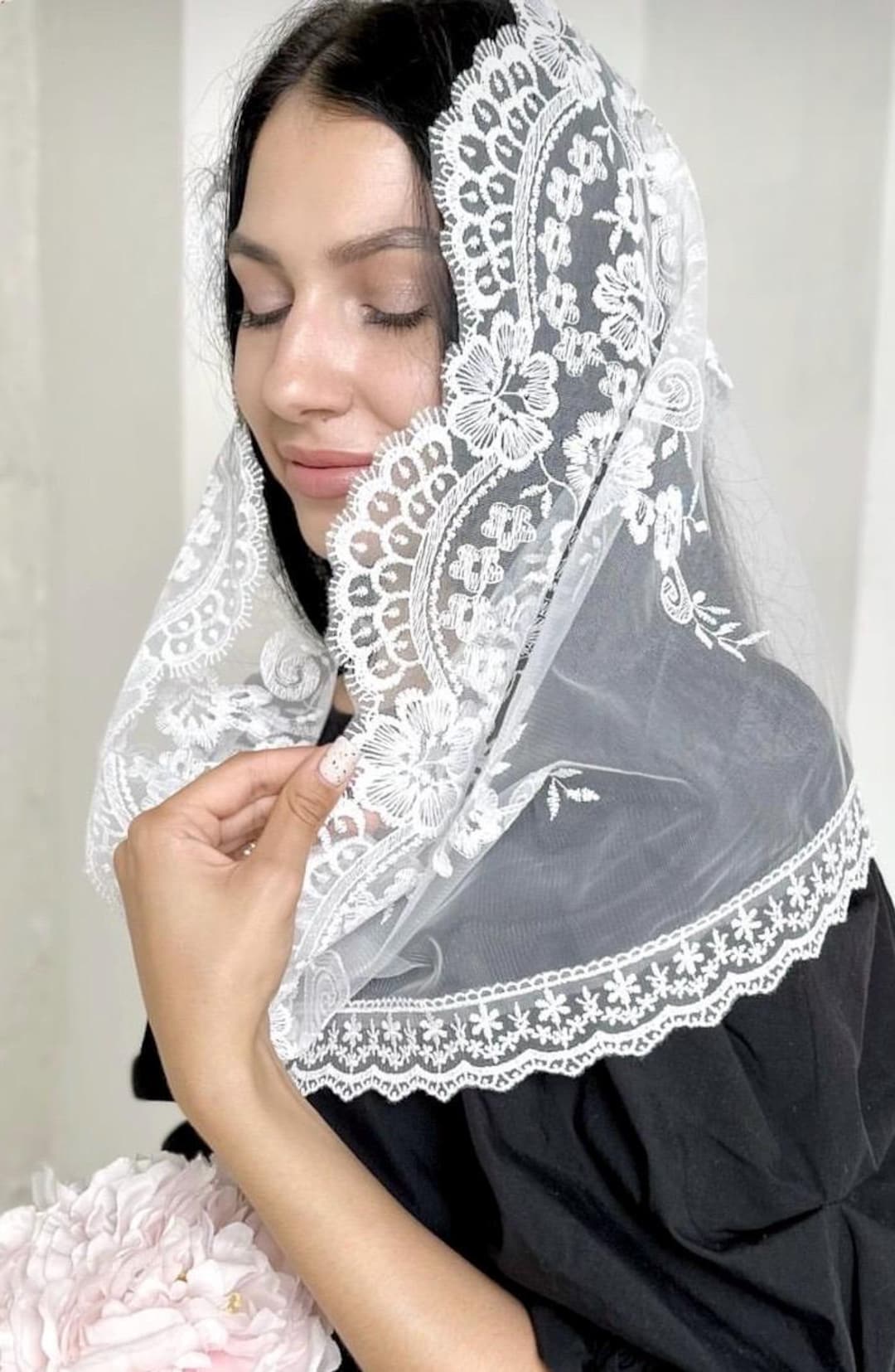White Infinity Lace Veil - Catholic Mantilla, Church Head Covering - Etsy
