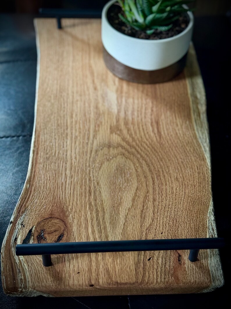 Live Edge Red Oak Wood Tray – Handmade Rustic Serving Tray With Black ...