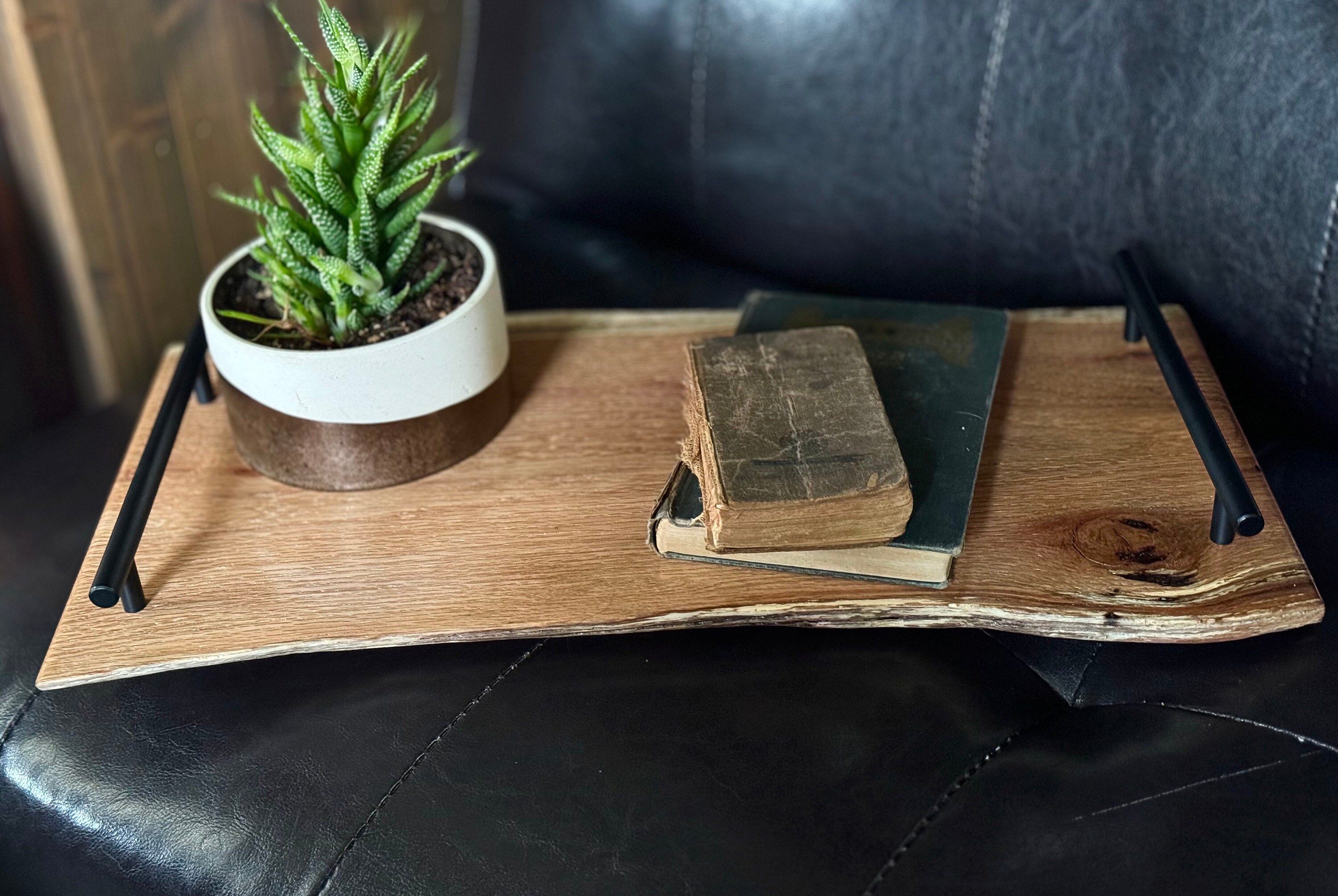Live Edge Red Oak Wood Tray – Handmade Rustic Serving Tray With Black ...
