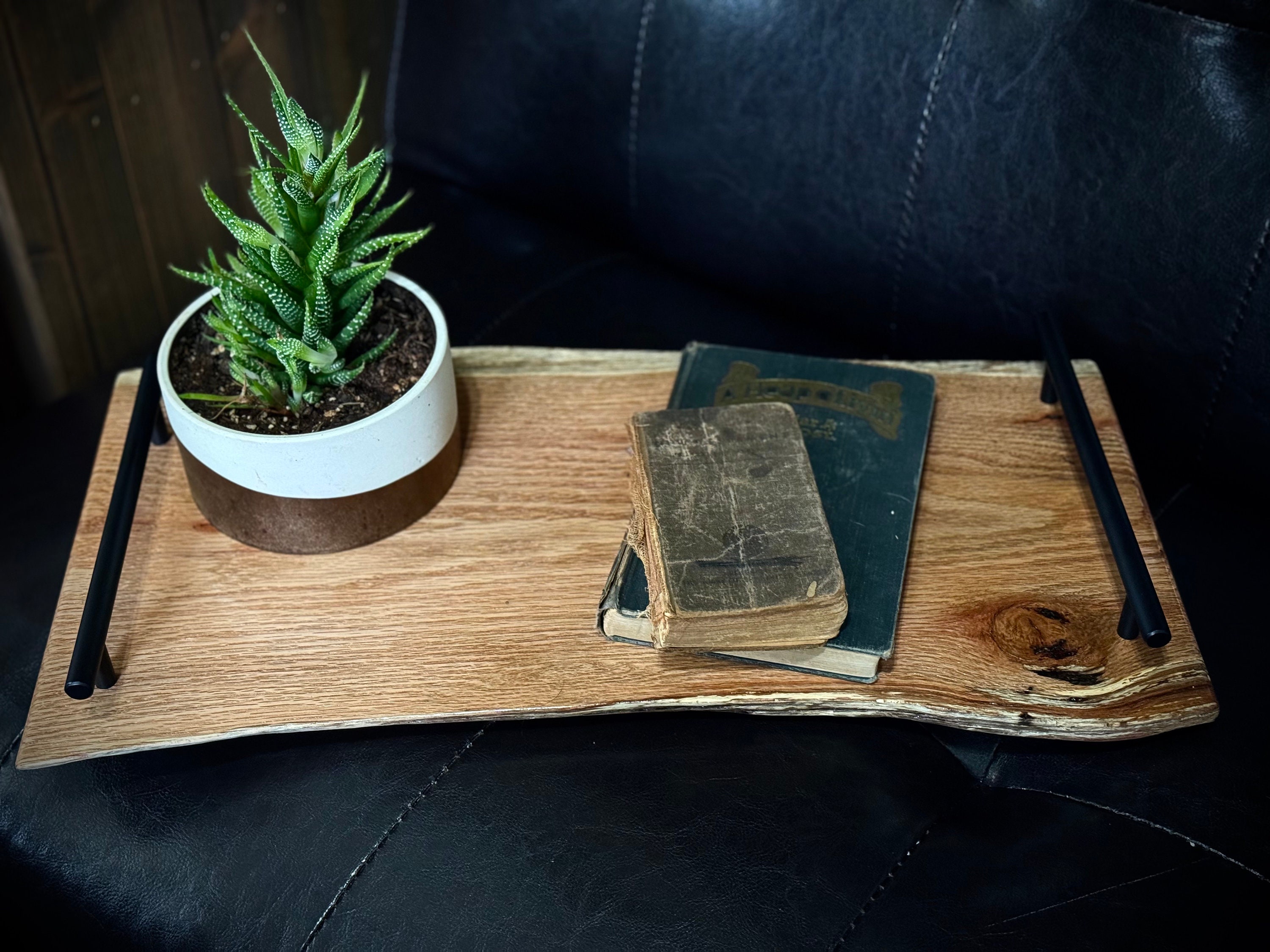 Live Edge Red Oak Wood Tray – Handmade Rustic Serving Tray With Black ...